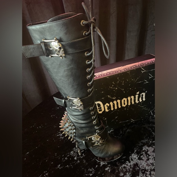 Demonia | Shoes | Demonia Muerto228 Goth Punk Bone Heel Spiked Skull ...